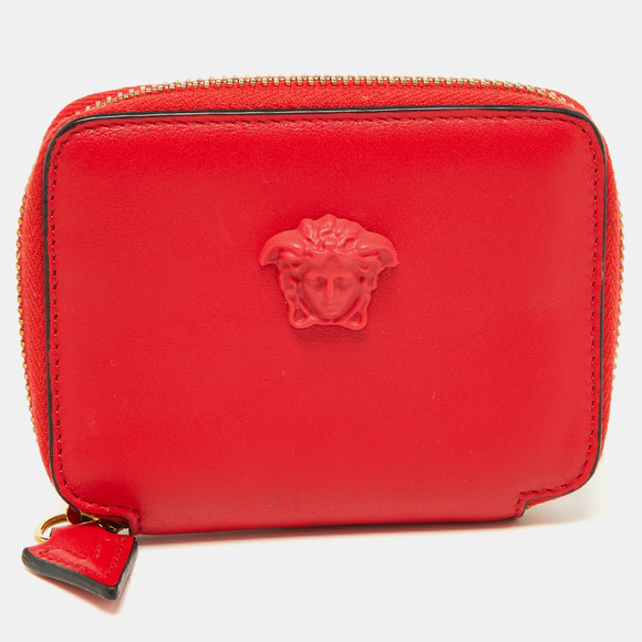 Versace | Bags | Versace Red Leather Medusa Zip Coin Purse | Poshmark
